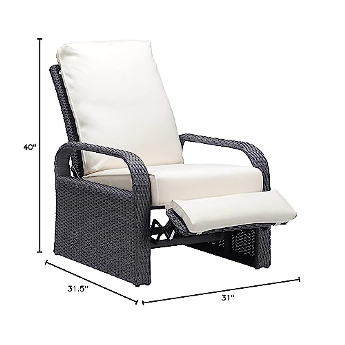 Babylon Outdoor Recliner Wicker Patio Adjustable Recliner Chair with Cushions, Rust-Resistant Aluminum Frame,All-Weather Resin Rattan, Grey&White