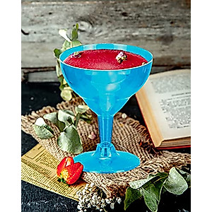 DecorRack 24 Neon Margarita Glasses, Plastic Party Champagne Cups, Perfect for Outdoor Parties, Weddings, Picnics, Stackable Stemmed, Reusable, Shatterproof Disposable Wine Glasses (Pack of 24)