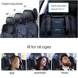 JOYBOOM Car headrest Pillow 2021 New Version,Upgraded with Hook,Road pal Detachable for Child in Long Trip,Head Neck Support Adjustable,Memory Foam U Shape Sleep Travel Protection, Leather Black