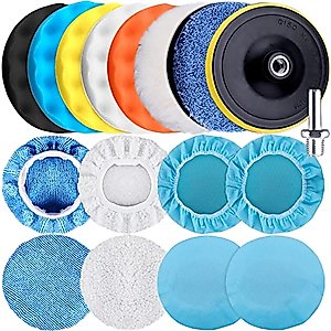 SIQUK 17 Pieces 6 Inch Buffing Pads Foam Polishing Pad Wax Buffer Polish Pads Bonnets Car Polishing Buffing Pad Buffer Attachment for Drill