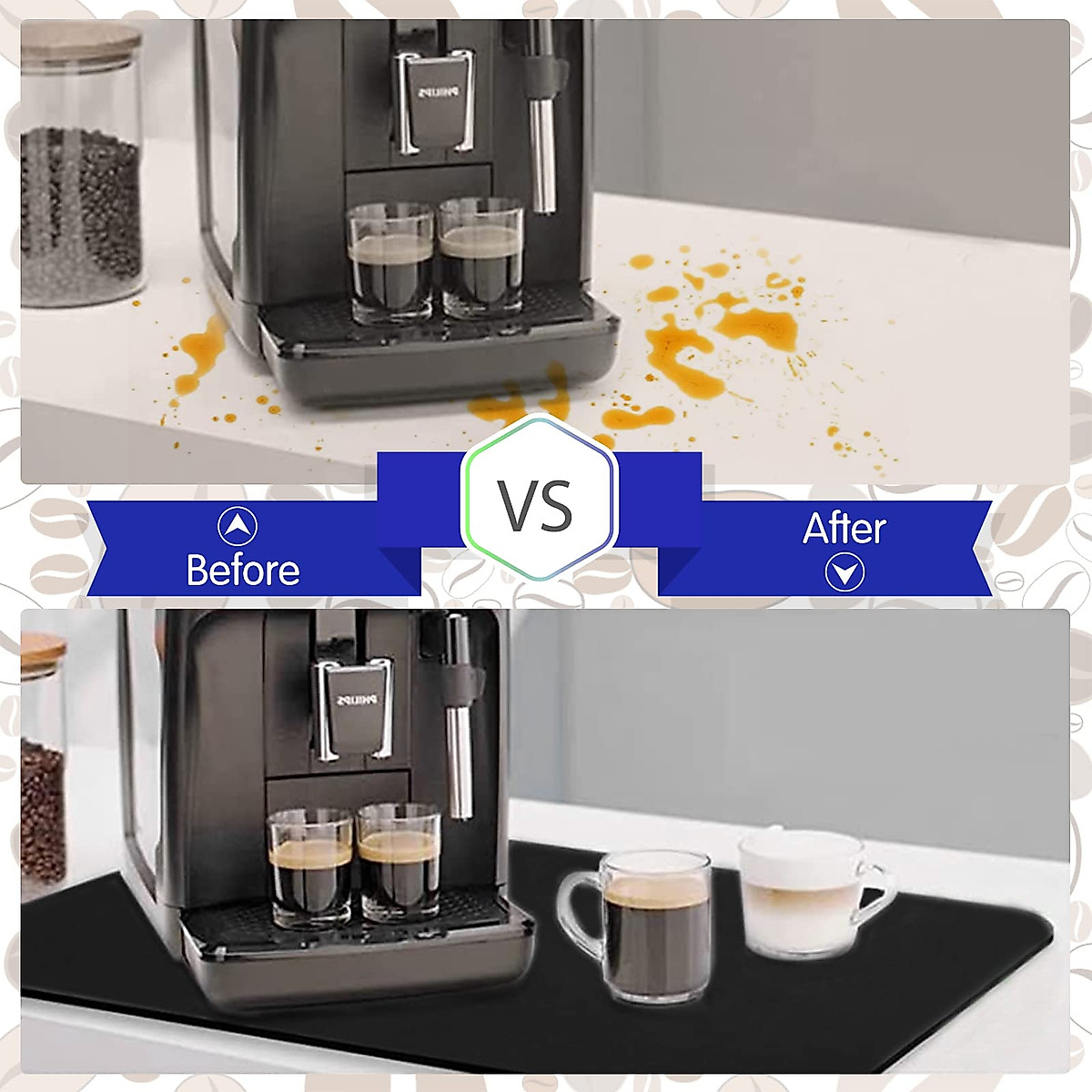 Coffee Bar Mat for Spill-proof, 18 x 12 Inch Hide Stain Abosrbent Coffee Mat | Non-Slip Rubber Backed Coffee Bar Accessories Under the Cofee Machines