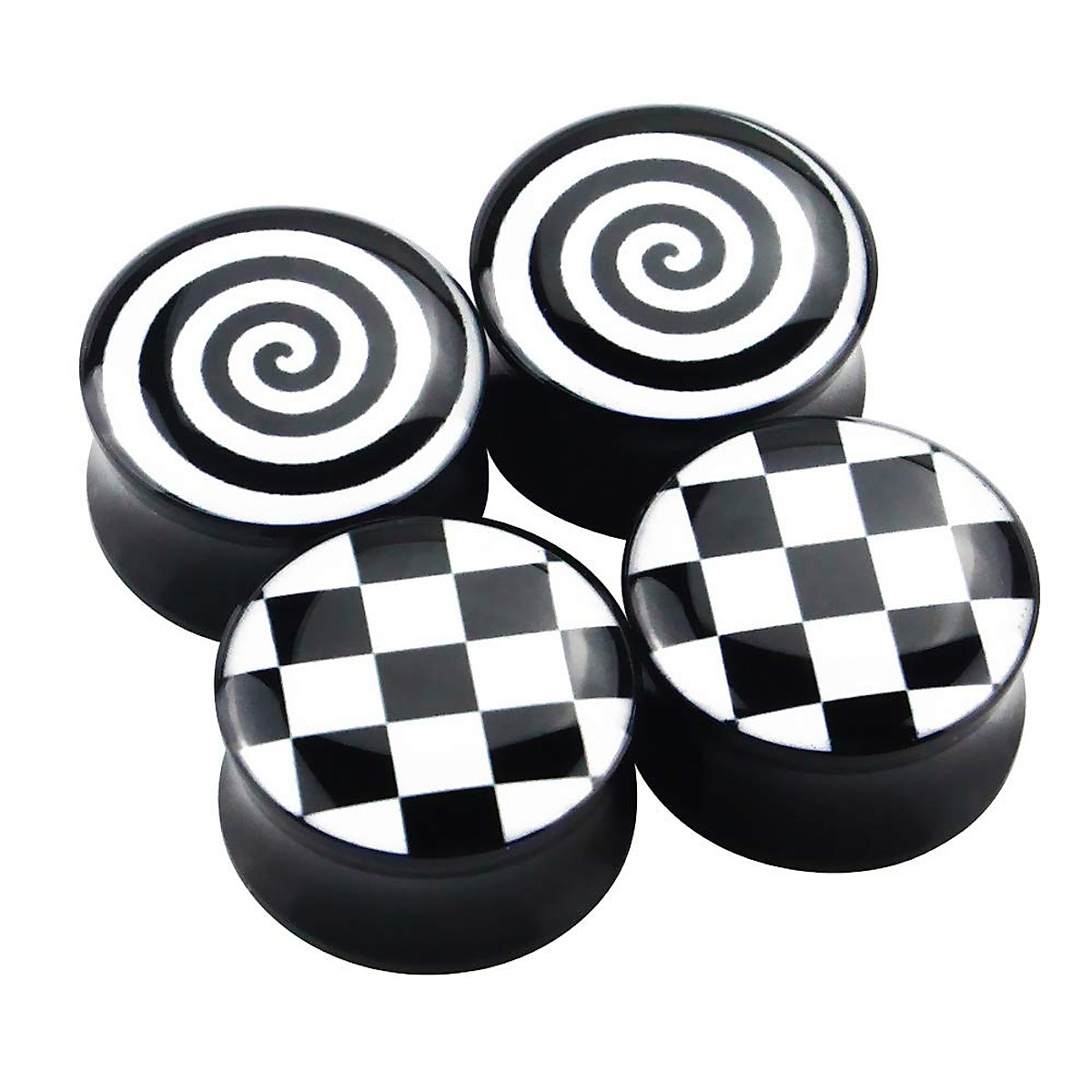 Awinrel Checkered and Spiral Saddle Ear Gauges Set UV Acrylic Ear Plugs Tunnel Stretcher Expander Body Piercing Jewelry 4 Pieces 00G 10mm