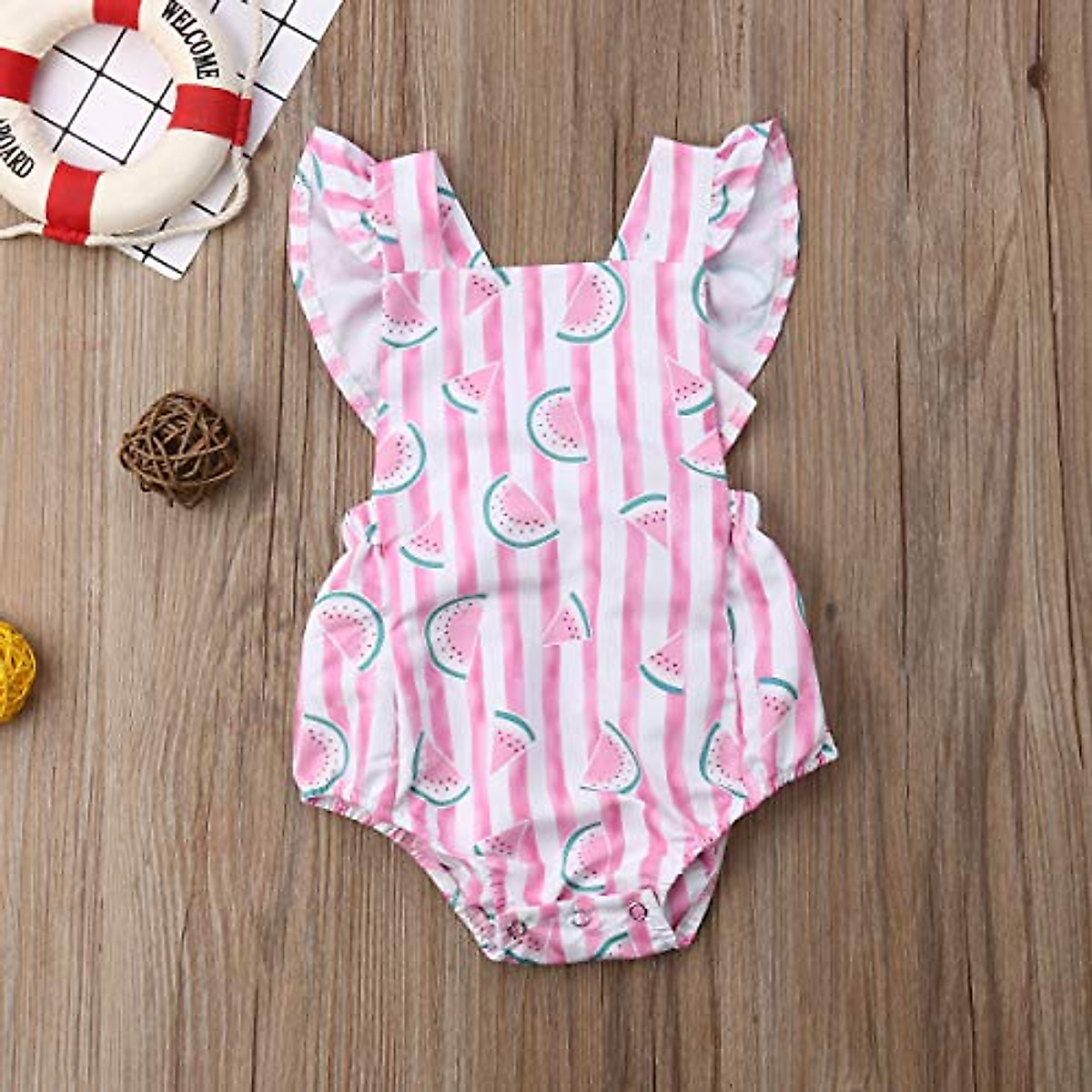 Baby Girl Watermelon Sleeveless Tassel Romper Bodysuit Jumpsuit Outfit Pompom Clothes (12-18M, Pink 2)