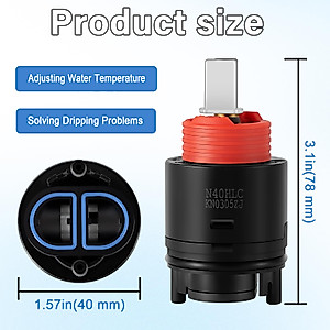N40HLC Shower Cartridge Replacements, for RK7300-CART-3P and HL-40 Shower Cartridge, Type F, 40 mm Shower Cartridge Compatible with Temp-Gard III Series Single Handle Tub and Shower Faucets Valve