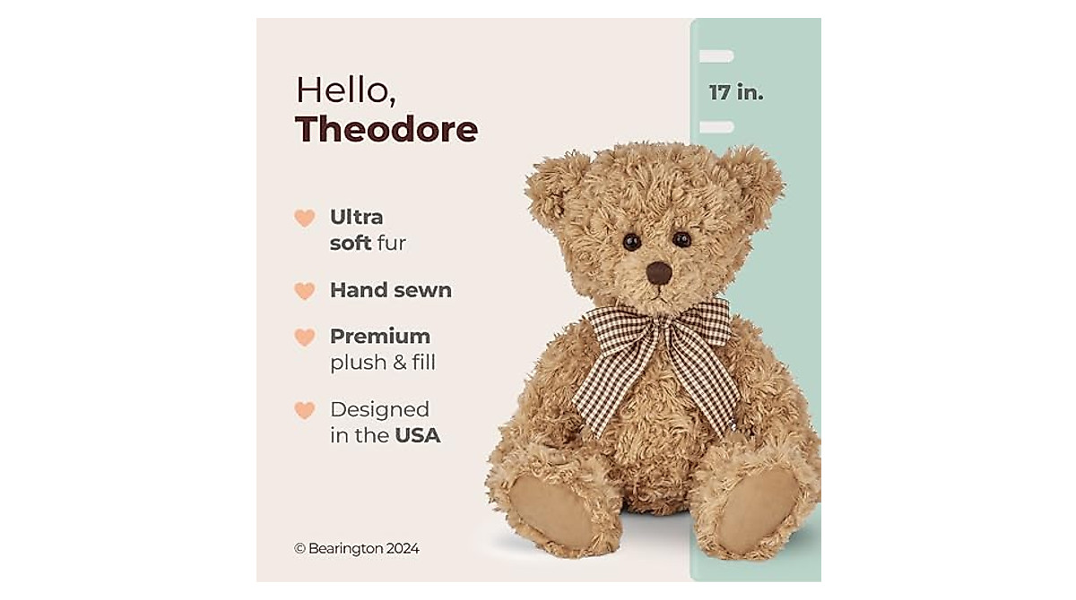 Bearington Teddy Bear Plush - 17-Inch Cuddly Gift for Kids