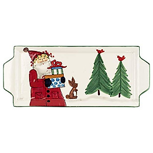 Vietri Old St. Nick Handled Rectangular Platter, Earthenware Steak Salad Dessert Snack Serving Plate