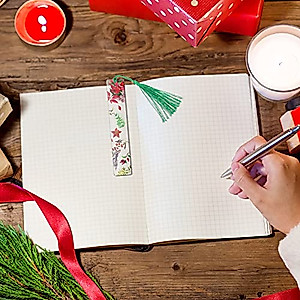 8 Pcs Christmas Flower Acrylic Bookmarks Transparent Acrylic Bookmarks with Colorful Tassels Christmas Red Birds Poinsettia Pine Cones Book Marks for Women Girls Teachers Kids Students