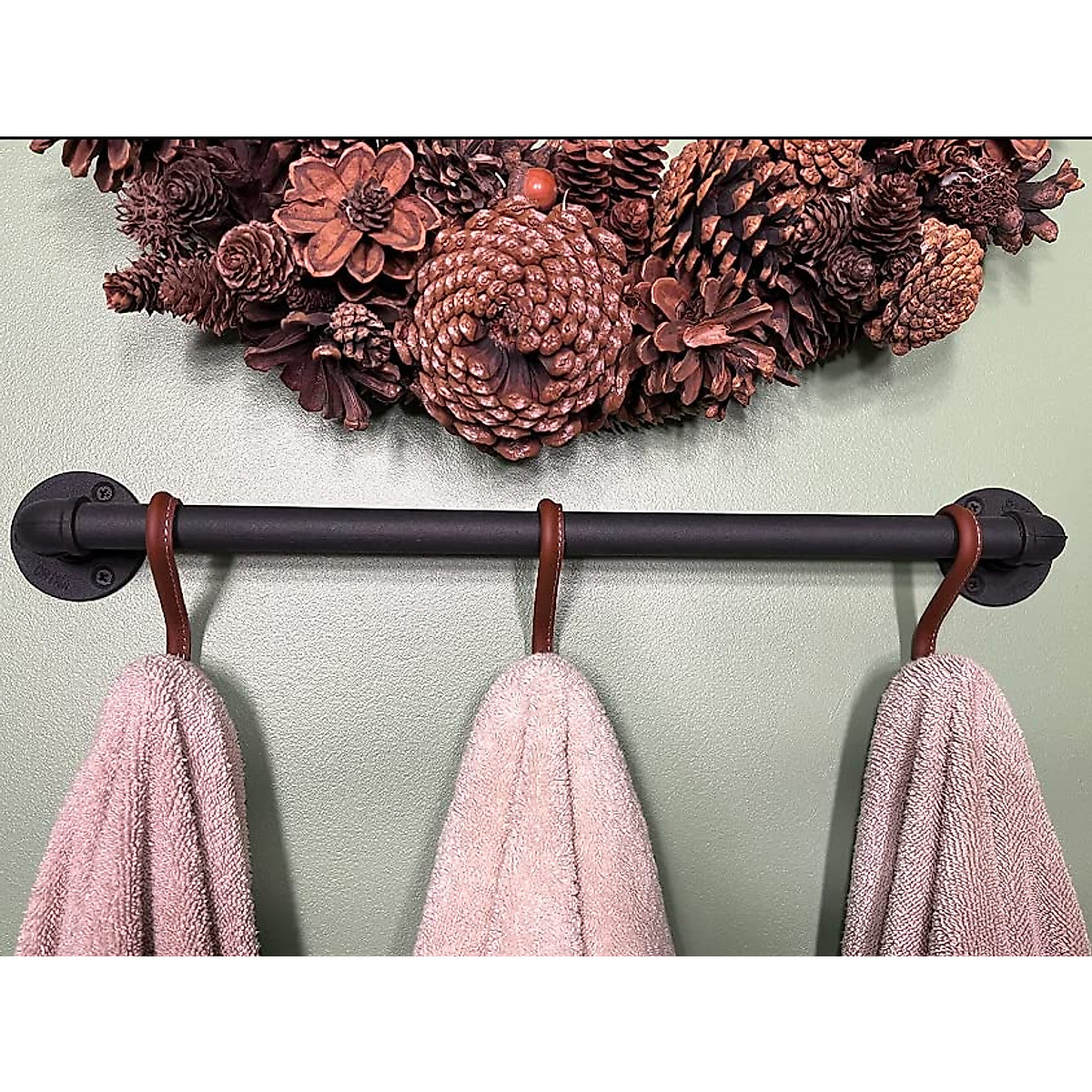 Brute Strength - S Shaped Hooks Wrapped in Full Grain Leather - 6 pcs - Cognac - Stainless Steel Metal Hangers Hanging Hooks for Kitchen - Leather Hooks - Leather s Hooks