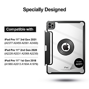 Case for iPad Pro 11 Inches 2021/2020/2018 3rd 2nd 1st Gen with Pencil Holder, 2-in-1 Detachable Smart Folio for iPad Pro 11 with Clear Back Cover, Adjustable with Powerful Magnets