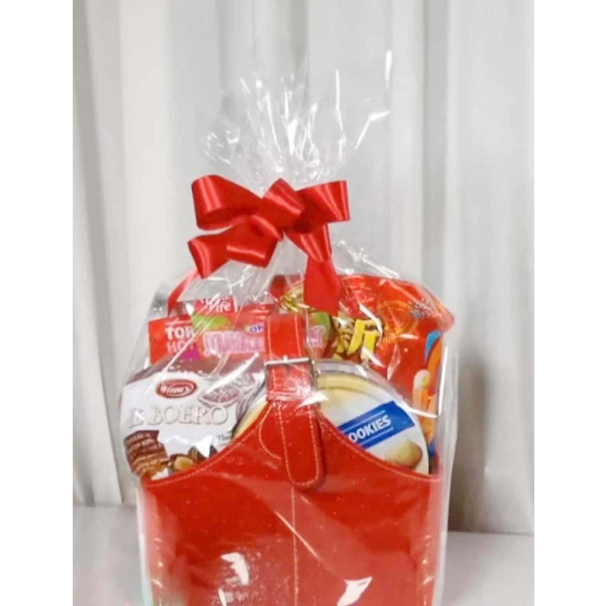 LWNIP 20 Pcs Clear Basket Bags, 22 x 28 Inches 2.3 Mils Thick Cellophane Wrap Bags for Baskets and Gifts, Ribbon Included