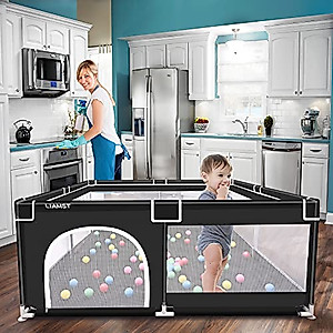 Baby Playpen, Baby Playard, Playpen for Babies with Gate Indoor & Outdoor Kids Activity Center, Sturdy Play Yard with Soft Breathable Mesh