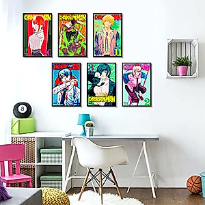 Chainsaw Man Poster - Set of 6 pcs Chainsaw Man Merch 8*12 Inch Frameless Canvas Poster Anime Wall Art Chainsaw Man Figure for Bedroom Decoration,Chainsawman Poster Anime posters for room aesthetic