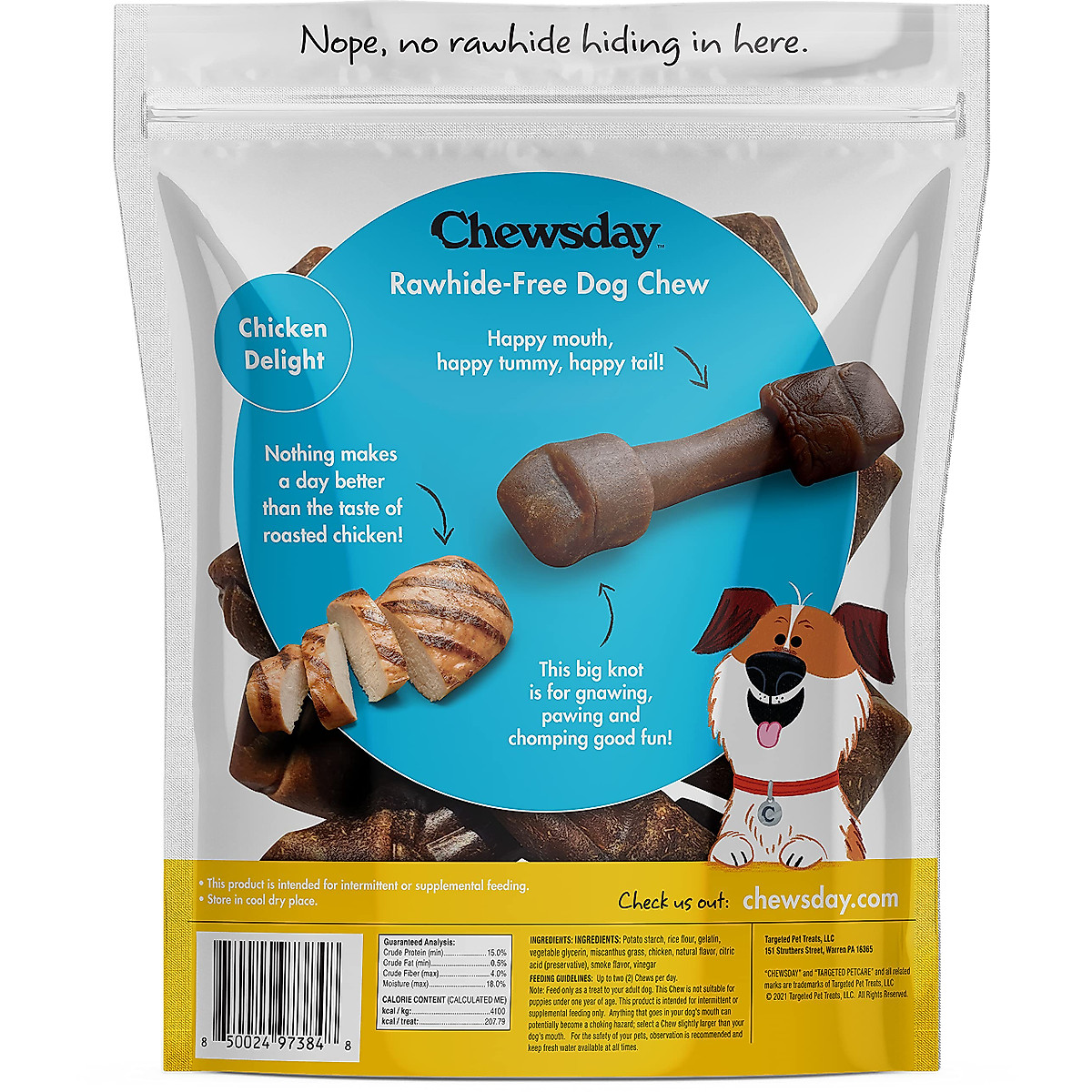 Chewsday 5-Inch Long-Lasting Dog Chew Bones, Made in The USA, All Natural Rawhide-Free Highly-Digestible Treats, Bacony Sizzle - 7 Count