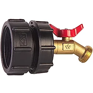 1 PCS IBC Tote Fittings Adapter, 275-330 Gallon Tank Adapter, 2" Fine Thread with 1 Brass Valve Faucet, Perfect for Garden Hose Connector Water Tank