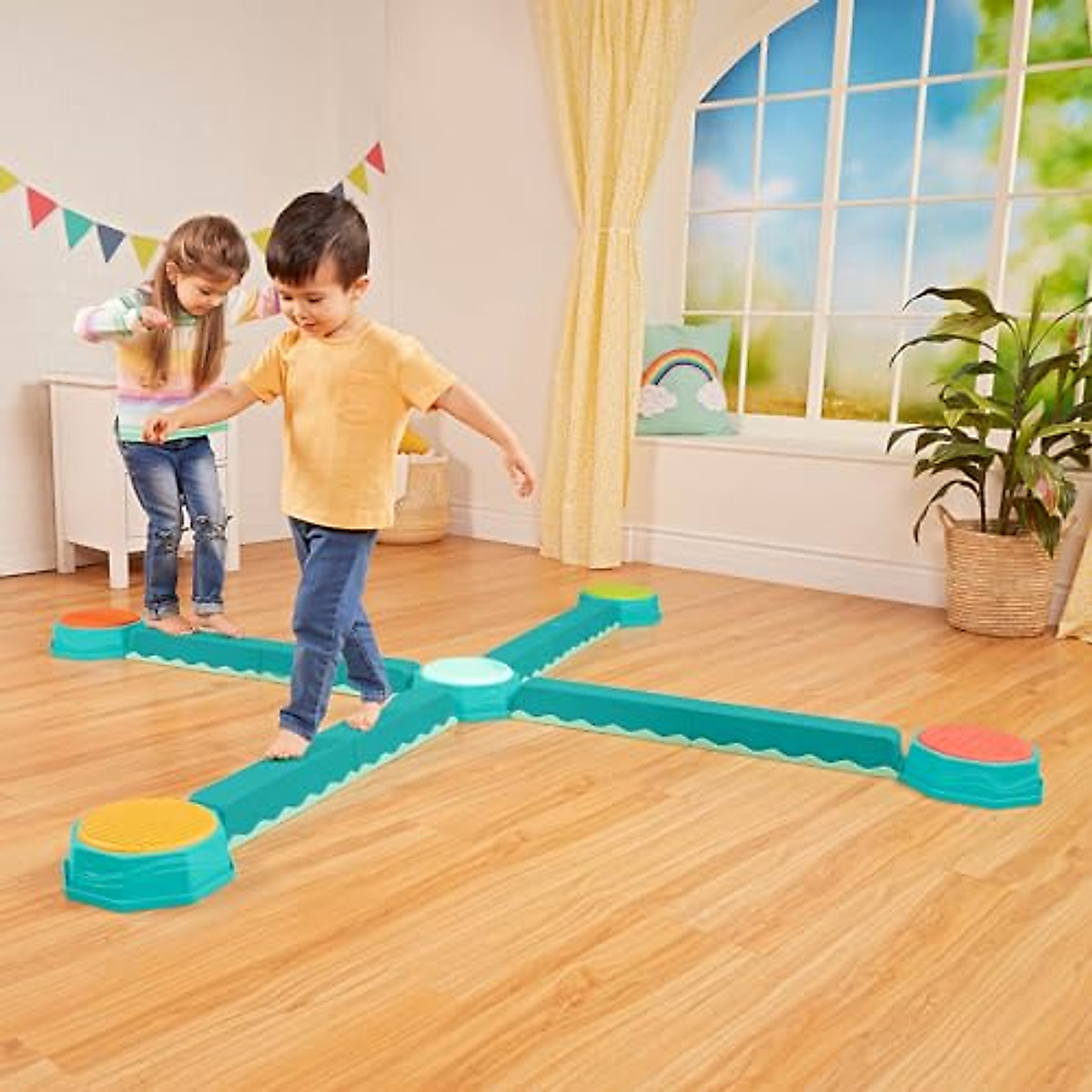 B. Toys – Balance Beam for Kids – Interlocking Balancing Beams – 5 Sensory Pads & 8 Beams – Active Play for Toddlers, Kids – 3 Years + – Balance & Build Set