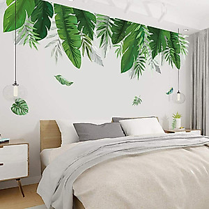 RuiHome Tropical Palm Leaves Wall Sticker Green Plants Removable Art Decal for Living Room Baby Kids Bedroom Kitchen Cafe Shops