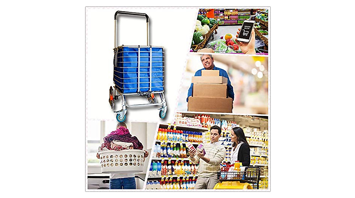 Foldable Jumbo Shopping Cart with Stair Climbing Wheels - Hereinway