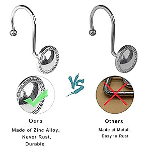 Shower Curtain Hooks, Set of 12 Chrome Shower Curtain Rings, Rust-Resistant Shower Hooks for Bathroom Shower Rod Curtains, Decorative Shower Curtain Hooks