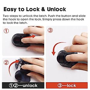 EUDEMON 3 Pack Child Safety Locks, Childproof Strap Locks for Drawers, Fridges, Toilets, Cupboards, Ovens, Cabinets, Multi Use Baby Cabinet Latches, Easy to Install, No Drilling (Clear-Black)