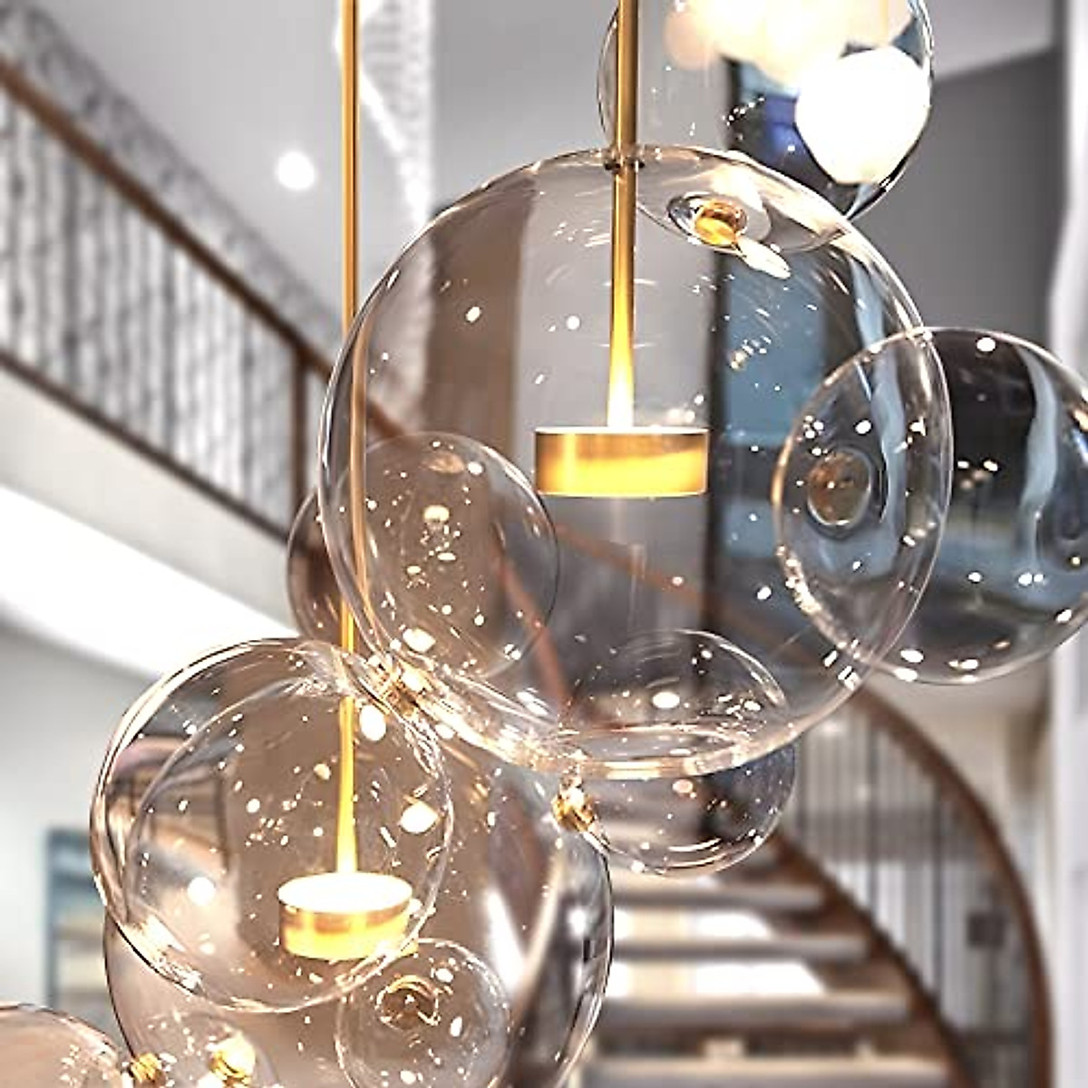 EDISLIVE Modern Artistic Chandeliers Bubble 1-Light 6-Clear Globe Glass Sputnik Pendant Light for Dining Room White