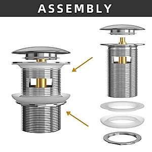 Ogonbrick Freestanding Tub Drain Pop-up Free Standing Bathtub Drain,Bathtub Drain Stopper for Stand Alone Soaking Tub Kit Assembly Anti-Rust Copper Polished Chrome