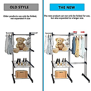 Drying Rack Clothing,Clothes Drying Rack with Casters,4-Tier Expandable Clothes Horses Rack,Collapsible Laundry Drying Rack,Movable Air Drying Rack,Oversized Laundry Racks for Indoor Outdoor