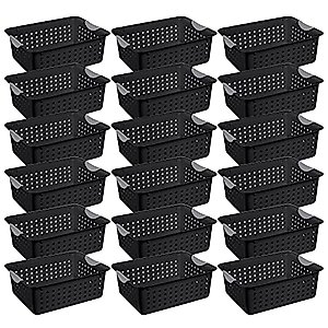 Sterilite Medium Ultra Indoor Home Plastic Storage Organizer Basket Container with Contoured Handles for Cabinets, Shelves, Black (18 Pack)