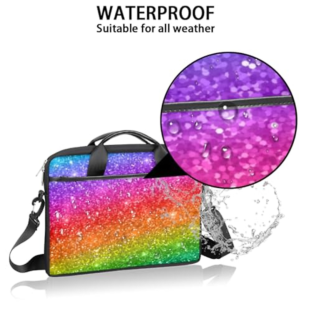 Rainbow Style Printed Laptop Computer Bag Waterproof Shoulder Messenger Bag 13-15 inch Durable Laptop Tote Bag with Shoulder Strap Handle Lightweight Crossbody Briefcase
