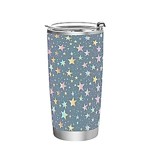 sanluoli Rainbow Color Star Pattern Stainless Steel cup for men Leak-proof Lid and Straw coffee mug fits in car for gym Aesthetic tumblers with lids and straws 20 OZ