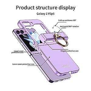 SHIEID for Samsung Z Flip 5 Case with Hinge Protection & Ring Holder Small Screen Protection Cover for Galaxy Z Flip 5 Case, Purple