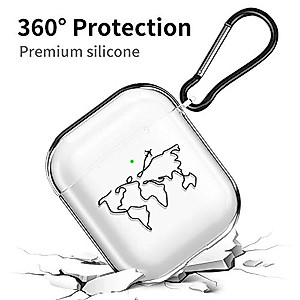 Eouine for AirPods 1/2 Case, AirPods Case Transparent Clear with Pattern Slim Shockproof Soft TPU Silicone with Keychain Running Bumper Skin for Apple Airpods Charging Case 1/2, Map 1