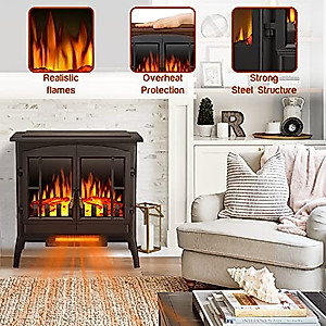 Xbeauty Electric Fireplace Stove, Freestanding Fireplace Heater with Realistic Flame, Indoor Electric Stove Heater, Portable, Infrared, Thermostat, Overheating Safety System, 1000W/1500W(23 Inch)