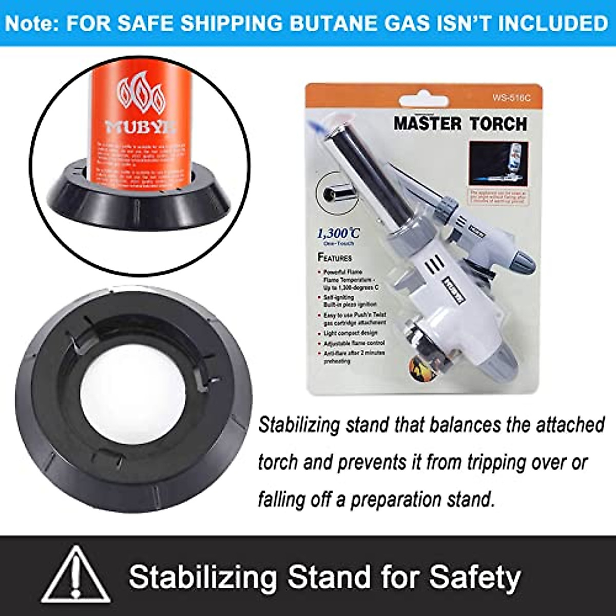 Butane Torch Kitchen Blow Lighter - Japan's Original Culinary Torches Head Chef Cooking Professional Adjustable Flame with Stabilizing Stand for Creme Brulee, Baking, BBQ (Butane Fuel Not Included)