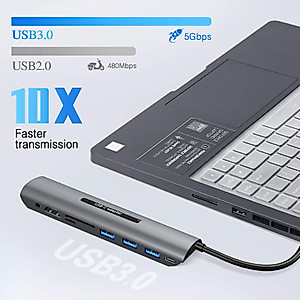 USB C Laptop Docking Station, 8 in 1 USB C Hub - 4K HDMI, USB C Multiport Adapter with USB 3.0 Ports, 60W Type-C Fast Charging, SD/TF Card Reader - Compatible with MacBook Pro/Air/XPS/Type C Devices