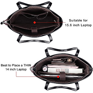 S-ZONE Leather Tote Bag for Women Office Shoulder Handbag 15.6 Inch Work Laptop Briefcase (Black)