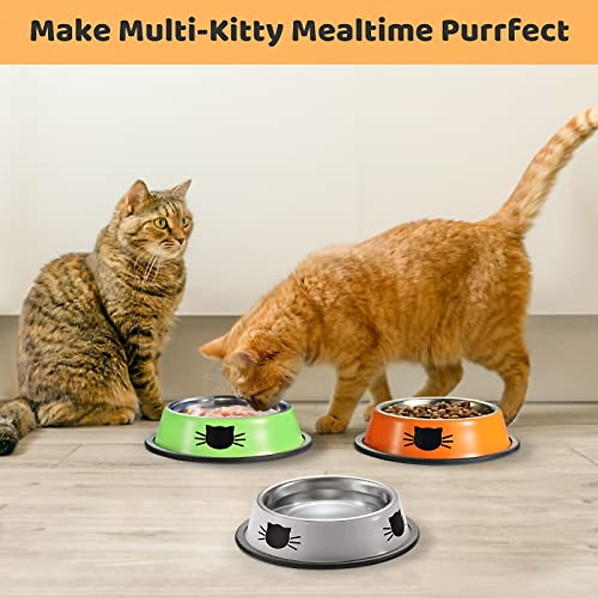 Legendog Cat Bowl Pet Bowl Stainless Steel Cat Food Water Bowl with Non-Slip Rubber Base Small Pet Bowl Cat Feeding Bowls Set of 3 (Multicolor)