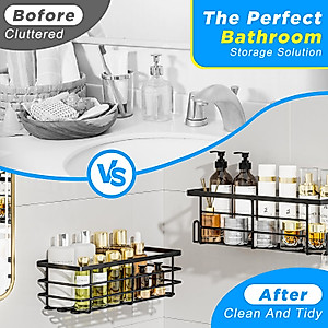 Fogf Shower Caddy 3 Pack, Adhesive Shower Organizer Rack, Wall Mounted, No Drilling, Large Capacity, Rustproof Stainless Steel Bathroom Organizer With 10 Hooks, Shower Caddy Shelf