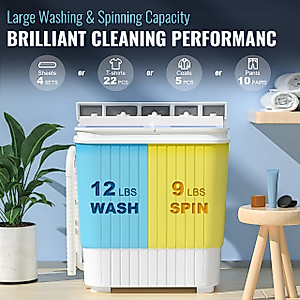 Superday 21.6 LBS Portable Washing Machine, 2 In 1 Mini Compact Twin Tub Washer and Spin Dryer with Built-in Gravity Drain Time Control, 9 Lbs Spinner Load Capacity for Home/Apartment/Dorms/RV(Blue)