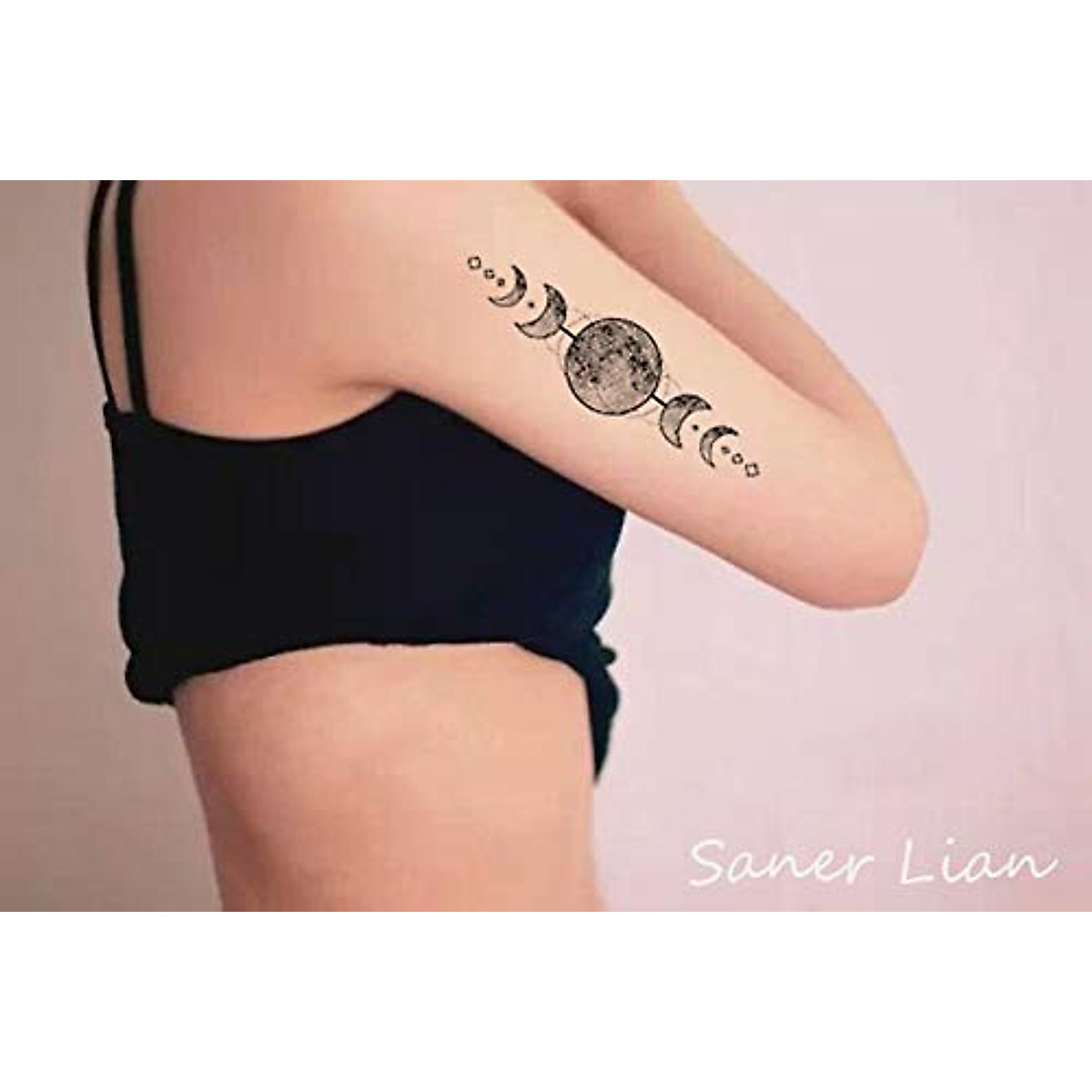 SanerLian Black Geometry Tree Tattoo Sticker Moon Phase Arrow Temporary Fake Tatoo Waterproof Men Women Arm Shoulder Back Body Art 13.8X4cm Set of 12 (SF031)