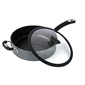 Ozeri All-In- One Stone Saucepan and Cooking Pot 100% APEO, GenX, PFBS, PFOS, PFOA, NMP and NEP-Free German-Made Coating, 5 L (5.3 Quart), Granite Gray