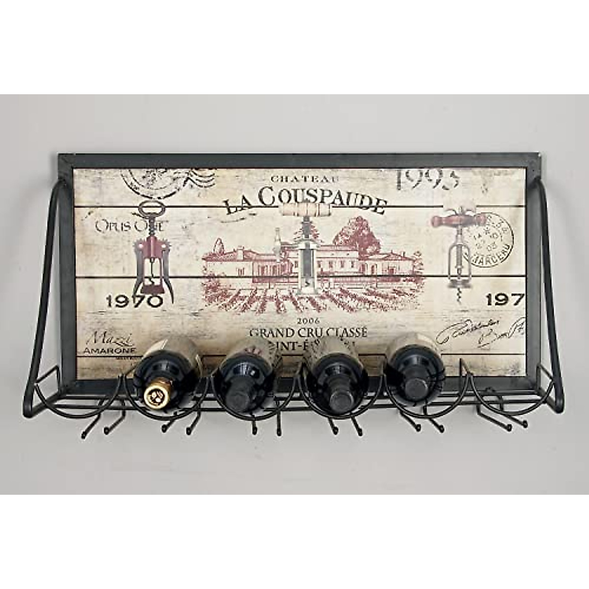 Deco 79 Vintage Metal Wall Wine Rack, 25"W x 14"H, Black