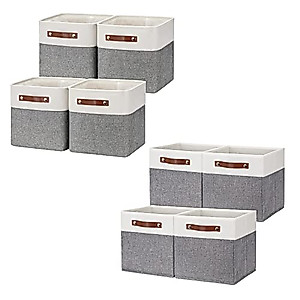 Fabric Cube Storage Bins Baskets 11x11 Cube Storage Bins, Set of 8, Foldable Storage Cube Bin Baskets for Shelves with Handles, Bins for Cube Organizer Home Toy Nursery Closet Bedroom(White Gray)