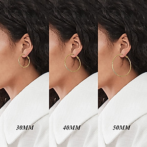 Big Gold Hoop Earrings for Women Hypoallergenic 925 Sterling Silver Post Thin Loop 14K Gold Plated Hoop Earrings Set for Women, 3 Pairs (14K Gold 30mm,40mm,50mm)