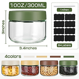 ZOEDO 10 OZ Glass Jar with Screw Lid,Wide Mouth Airtight Jar Overnight Oats Jars for Fruit, Salad,Spice, Candy, Jam, Seasoning,Meal Prep Containers,Canning Jar (4 Pack)