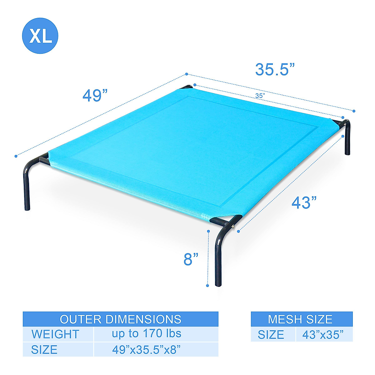 BRIKY Extra Large Elevated Dog Bed, Outdoor Raised Dog Cot Bed, Green Portable Pet Beds with Cooling Washable Mesh XL