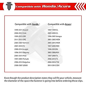 OTUAYAUTO 100PCS Bumper Clips, 10mm Fender Liner Clip for Honda CR-V Accord Civic and Acura, Plastic Rivet Retainer Clips Replace OEM: 91503-SZ3-003