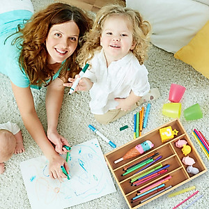 Bamboo Kitchen Drawer Organizer,Silverware Utensil Cutlery Tray, Drawer Divider with 5 Compartments,13.5" x 10" x 2.4"