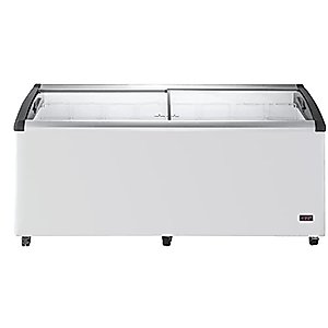 DUURA DDFC21 Commercial Mobile Ice Cream Display Chest Freezer Sub Zero Temp Curved Glass Top Frost Free Lid with 8 Wire Baskets, 71.7 Inch Wide 21.2 Cubic Feet, White, 21 cu.ft