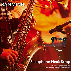 RANMING Saxophone Shoulder Strap,Double Shoulder Leather Saxophone Harness Strap with Adjustable Length Metal Slider Sax Harness,Reduces Neck Pain,for Long Hours of Practice.