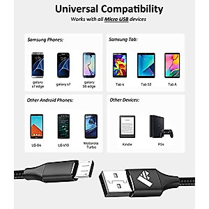 Micro USB Cable, 3ft 2pack Android Charging Cable Short Fast Phone Charger Cord Nylon Braided Durable USB Cable for Samsung Galaxy S7 Edge S6 S5 S2 J7 J5 J3 J3V J2,Note 5 4,LG G4,HTC,PS4,Camera,MP3